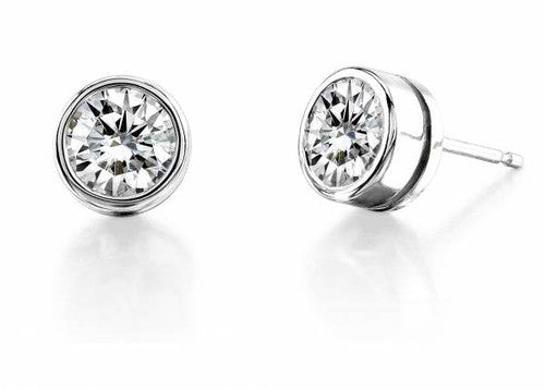 Bezel Set Round Brilliant Cut Diamond Stud Earrings – Barsky Diamonds